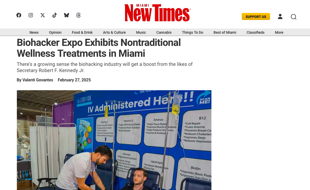 Centner Wellness Miami New Times for Biohacker Expo Presence